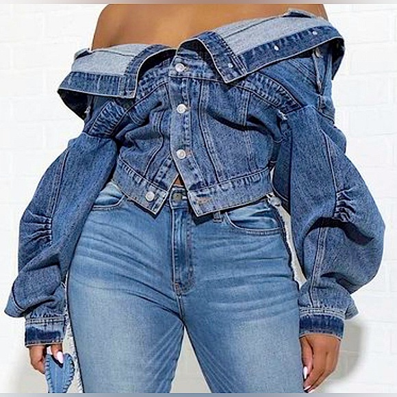 Chiccthy Top | Jackets & Coats | Denim Irregular Jacket Offshoulder ...